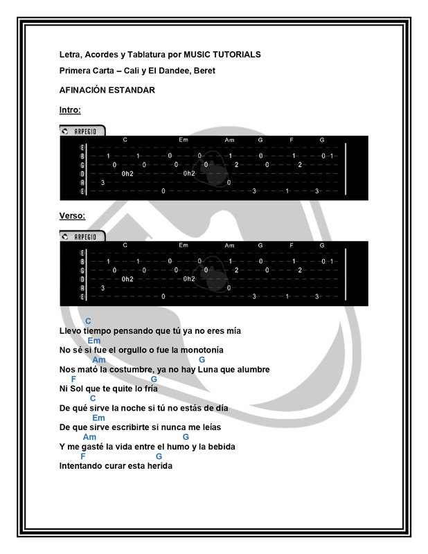 Primera Carta Cali y El Dandee Beret Letra y Acordes by MUSICTUTORIALS ...