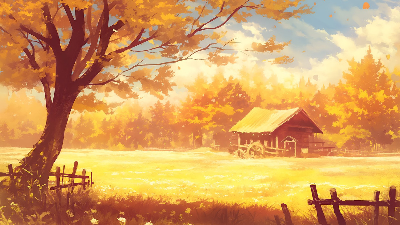 autumn farmhouse illustration cozy fall nature art wallpaper 4k — Postimages