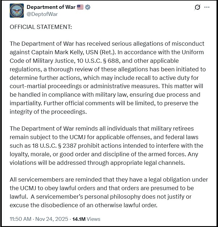 Democrat Senator Mark Kelly Faces Court-Martial ...... - 24hourcampfire