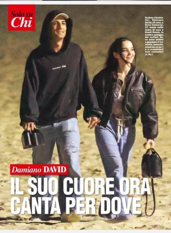 Dove Cameron kisses Maneskin leader Damiano on a beach - Celebria - ATRL