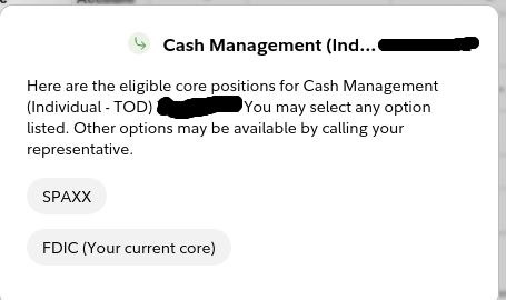Money market for core position in Fidelity CMA, as of June 2024 ...