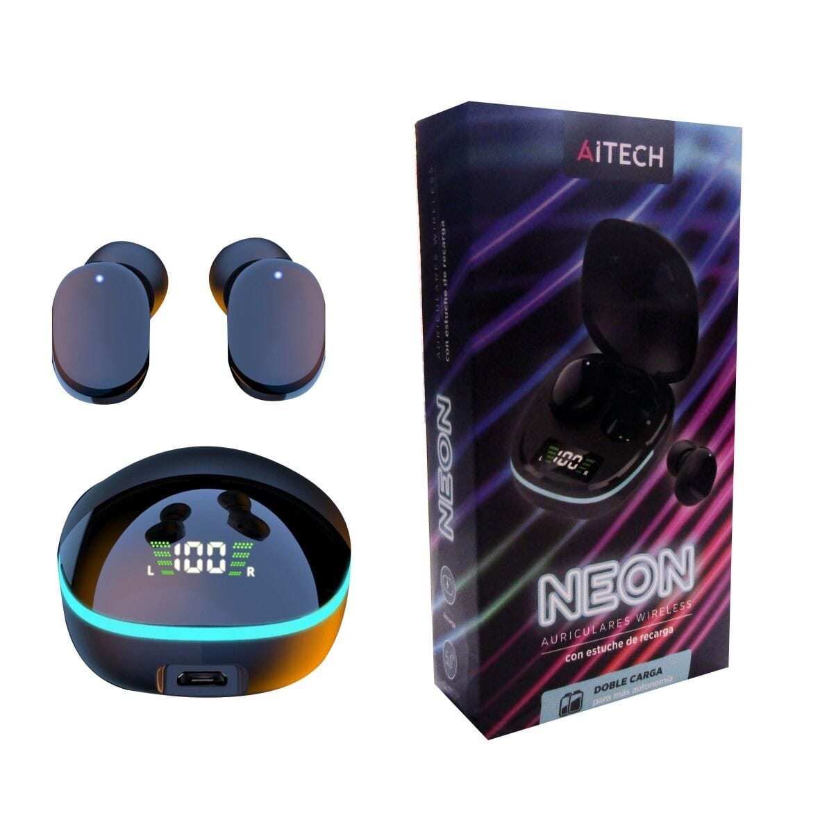 auricular aitech earbuds neon wireless con estuche de carga — Postimages