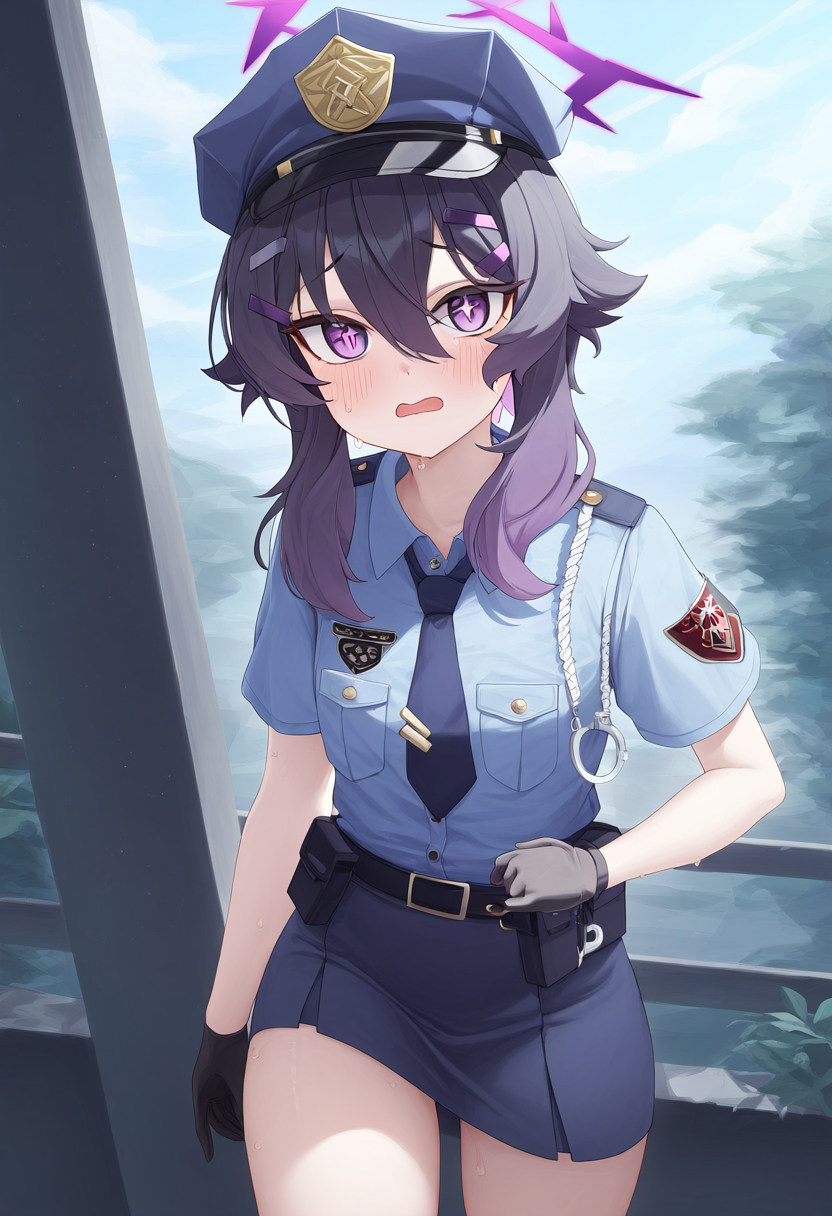 depth of field, 1girl, , [haruka (blue archive)], {{{{police uniform ...