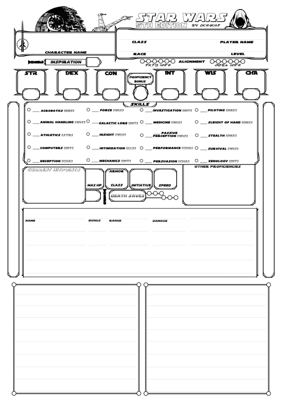 I made a character sheet : sw5e