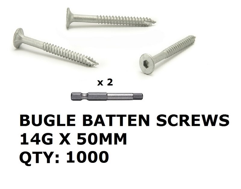 1000 x Bugle Batten Screws 14 x 50mm Galvanised Type 17 for Timber Wood ...