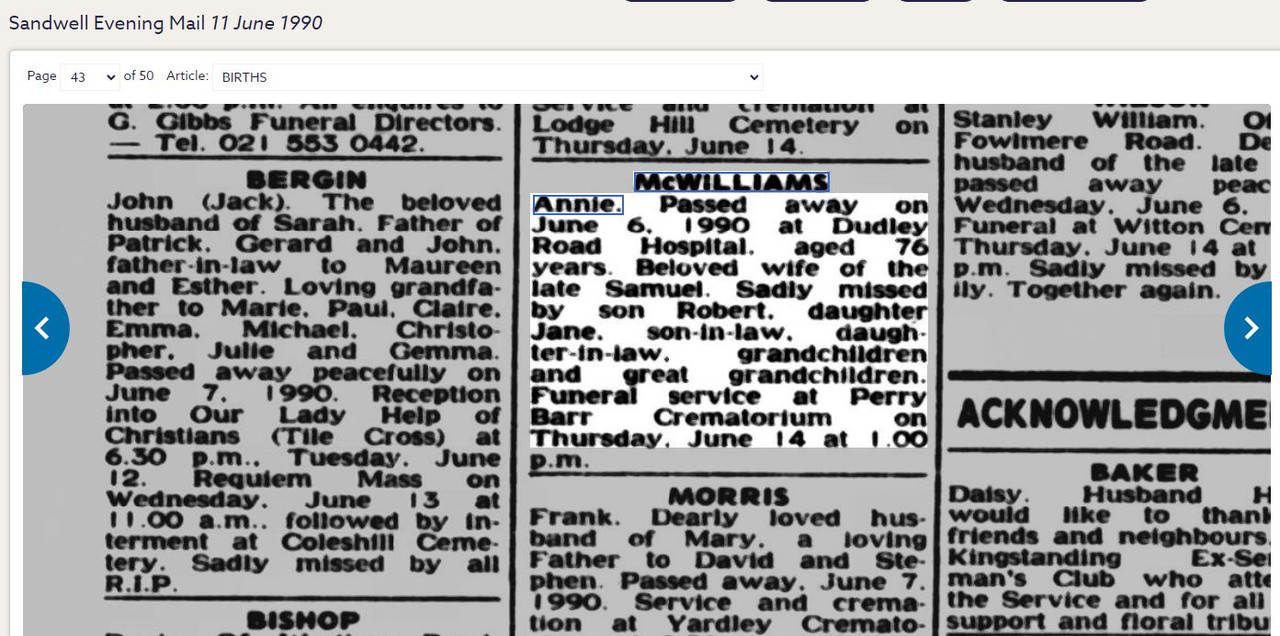 Annie Mc Williams 1990 — Postimages