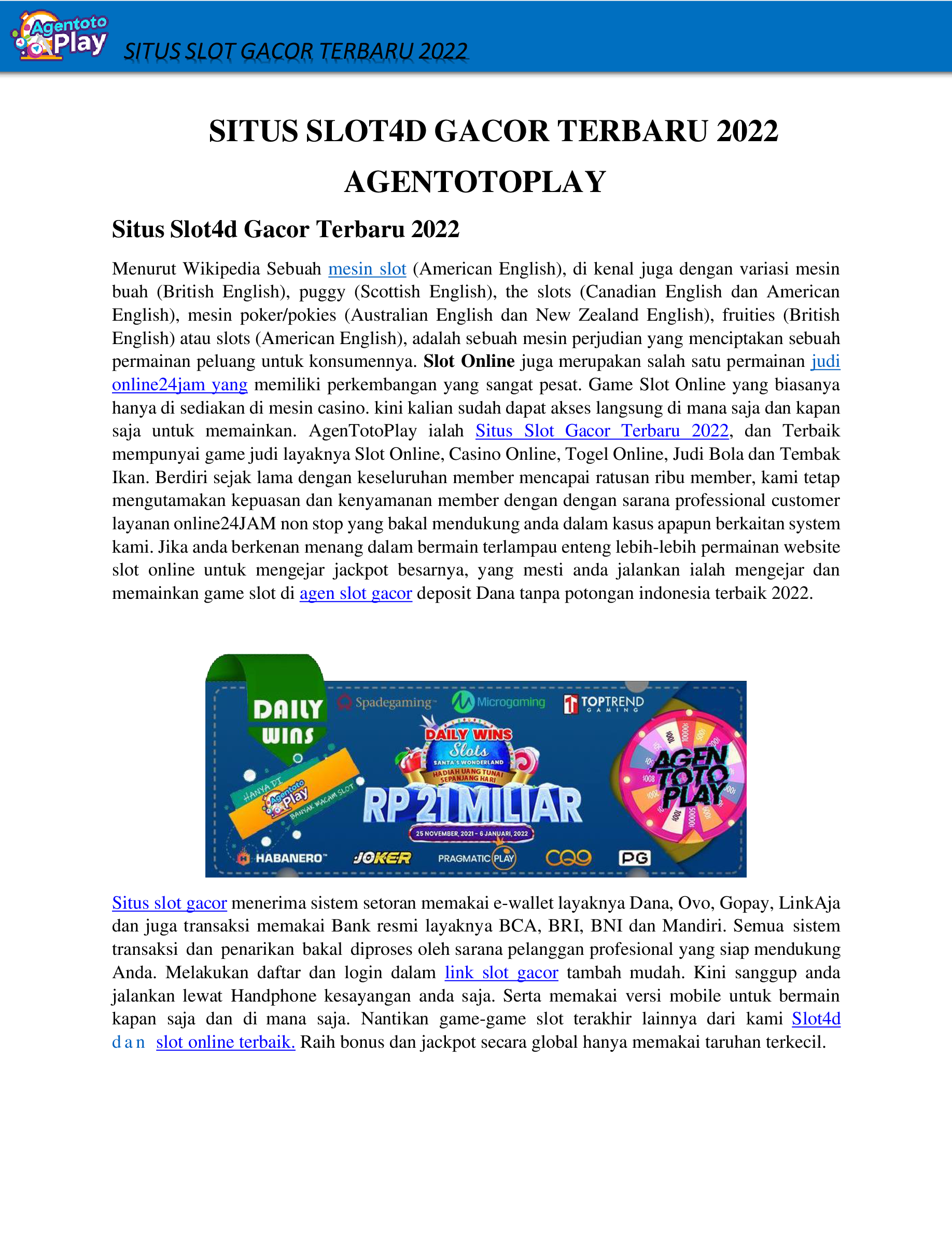SITUS SLOT GACOR TERBARU 2022 AGENTOTOPLAY — Postimages