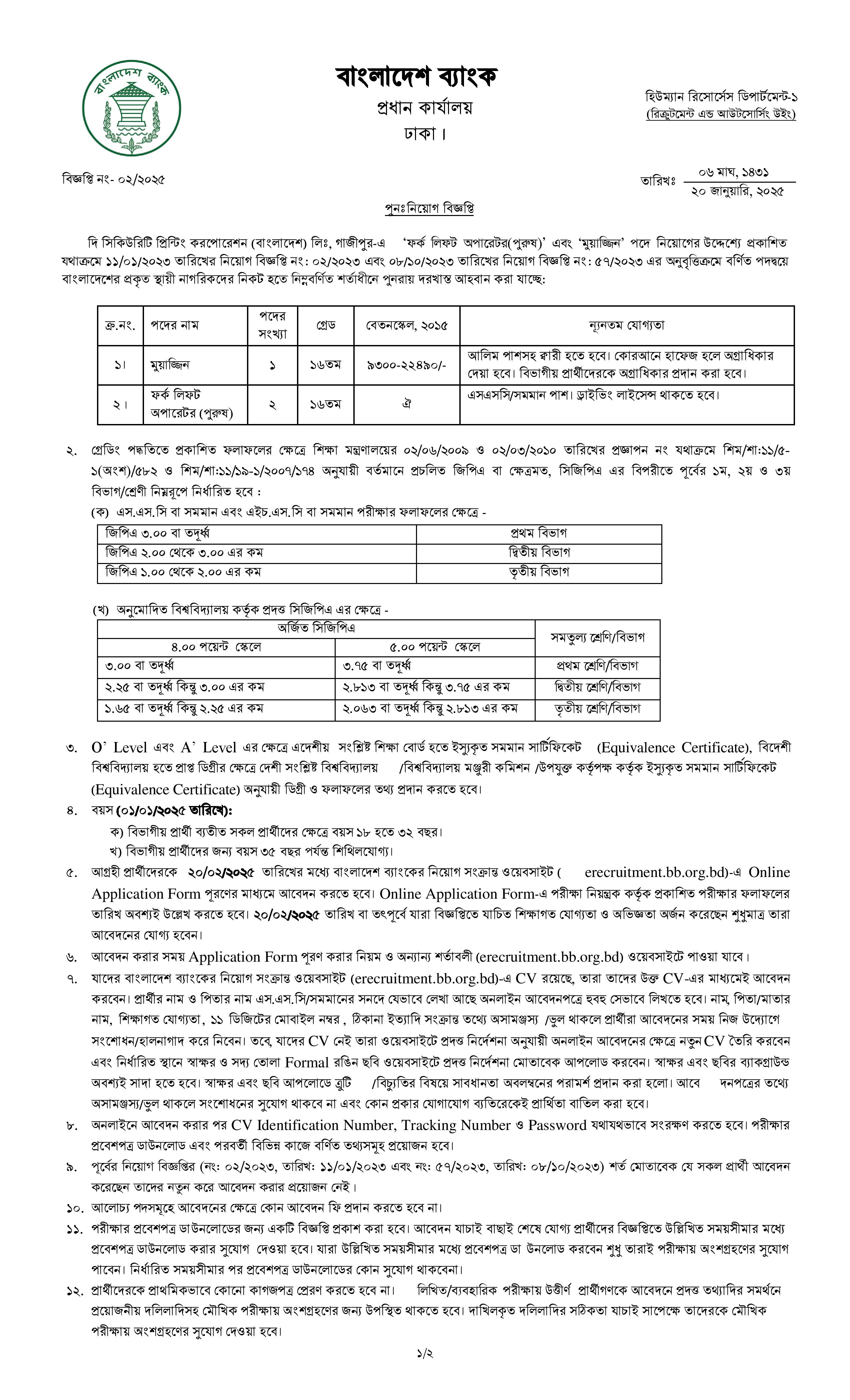 Bangladesh Bank Job Circular 2025 - Immigration