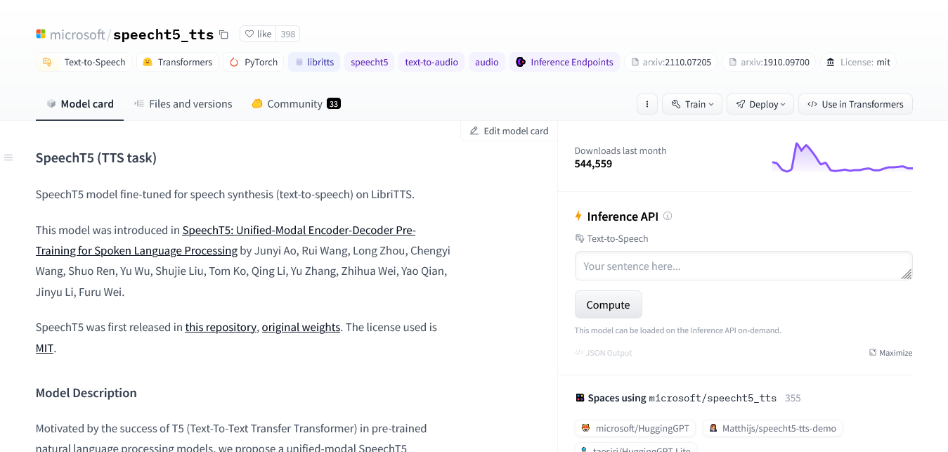 Screenshot 2024 01 11 at 12 12 44 microsoft speecht5 tts · Hugging Face ...