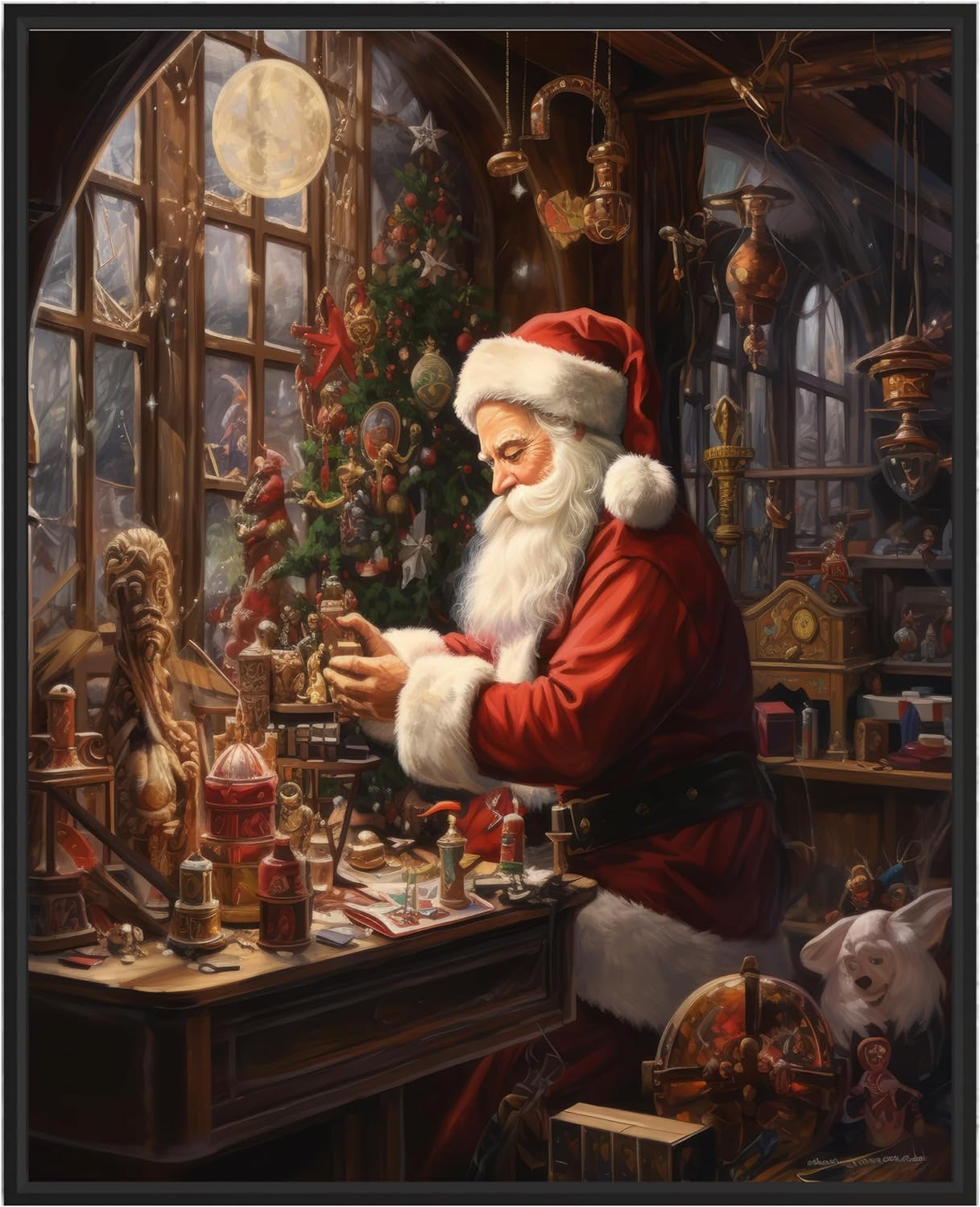 Santa Workshop Christmas Poster Art Print, Holiday Decorations and ...