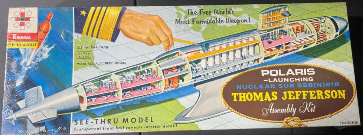 Classic Renwal 1/200 Scale USS Ethan Allen Cutaway Nuclear Submarine ...