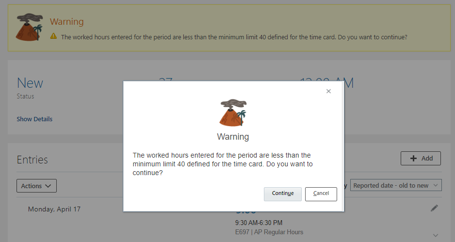 Timecard Warning message display – HCM Folks