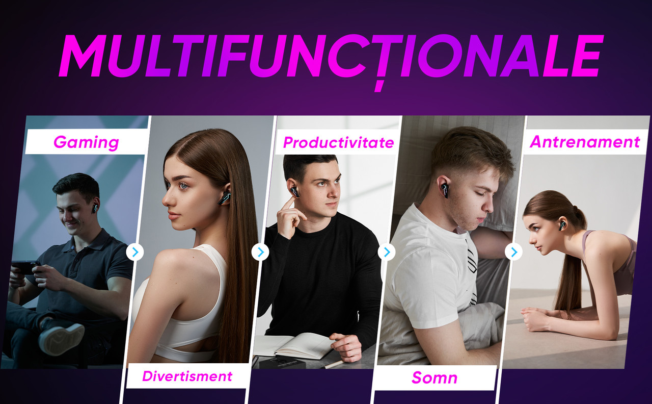 Casti gaming bluetooth ROTTER®, Wireless audio, Fara Fir, Afisaj ...