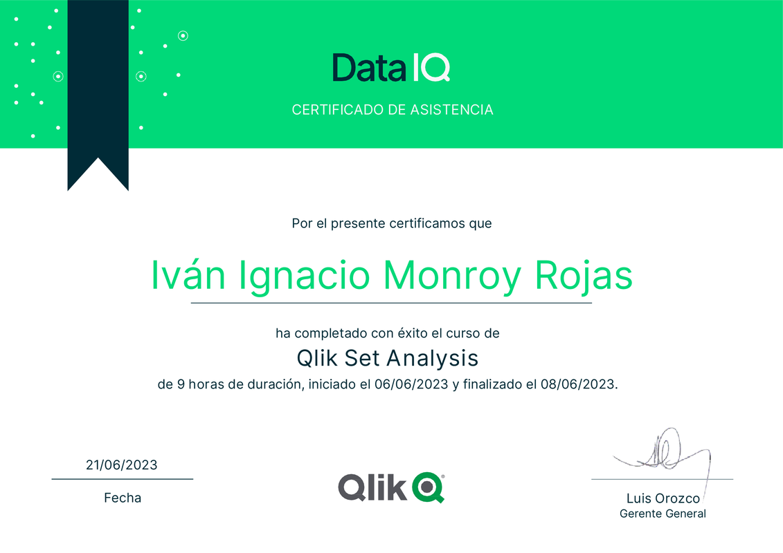 Data IQ Certificado Asistencia Qlik Set Analysis Iván Ignacio Monroy Rojas — Postimages