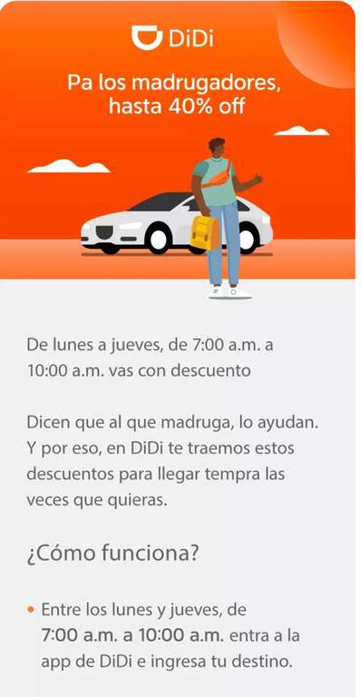 DiDi: Hasta $35 de descuento en tus próximos 4 viajes de 7:00 AM a 10: ...