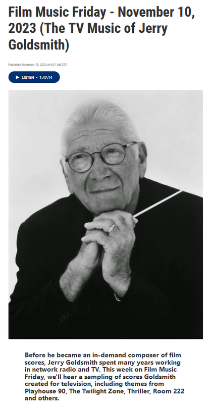 FILM MUSIC FRIDAY Jerry Goldsmith TV music radio – General Discussion ...