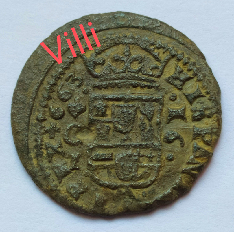 Curiosos 16 maravedís de Córdoba de Felipe IV, 1663. Fecha incompleta.