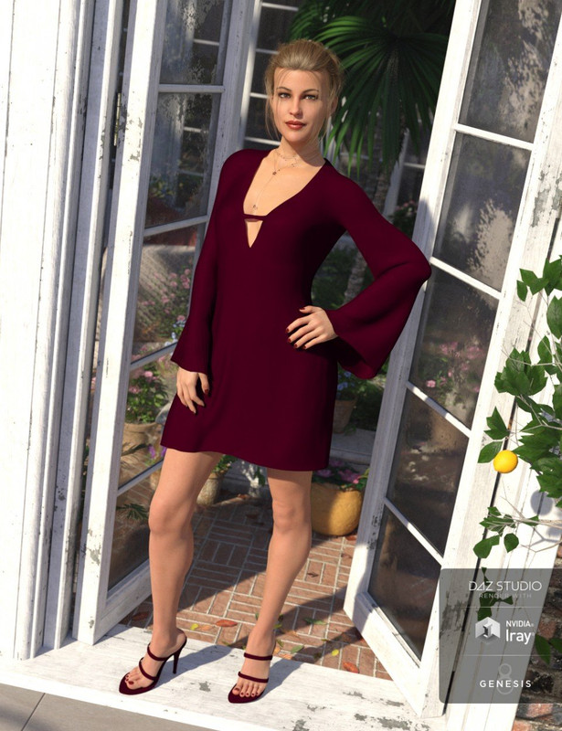 DForce Bell Sleeve Shift Dress For Genesis 8 Female(s) 2024 - Free Daz ...