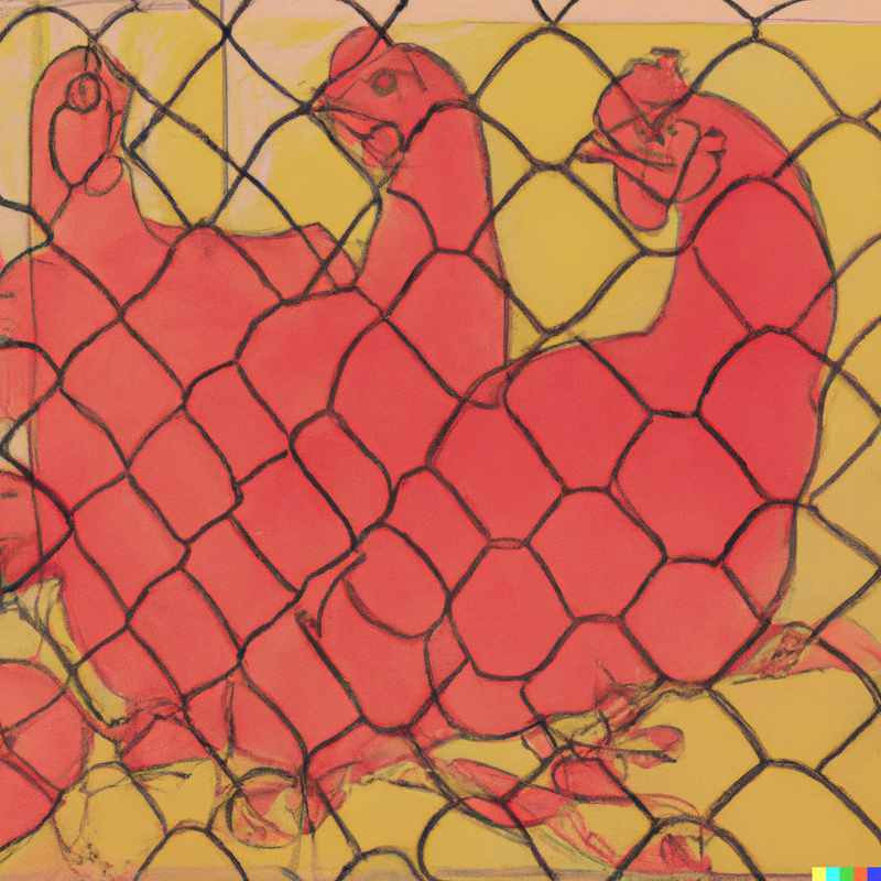 DALL E 2023 01 01 10 53 32 cartoon of realistic chickens in a farm ...