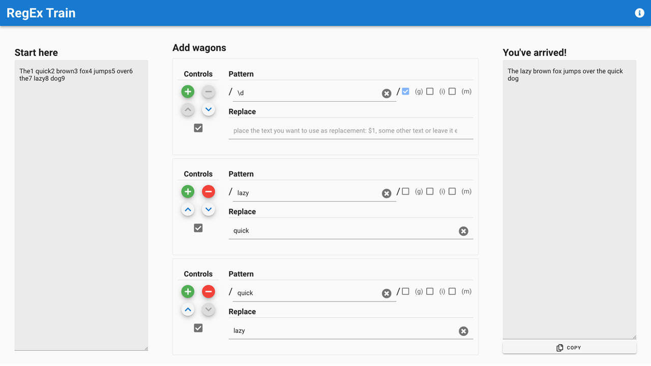 GitHub - kubarium/regex-train: Easily chain your RegEx rules to replace chunks iteratively.