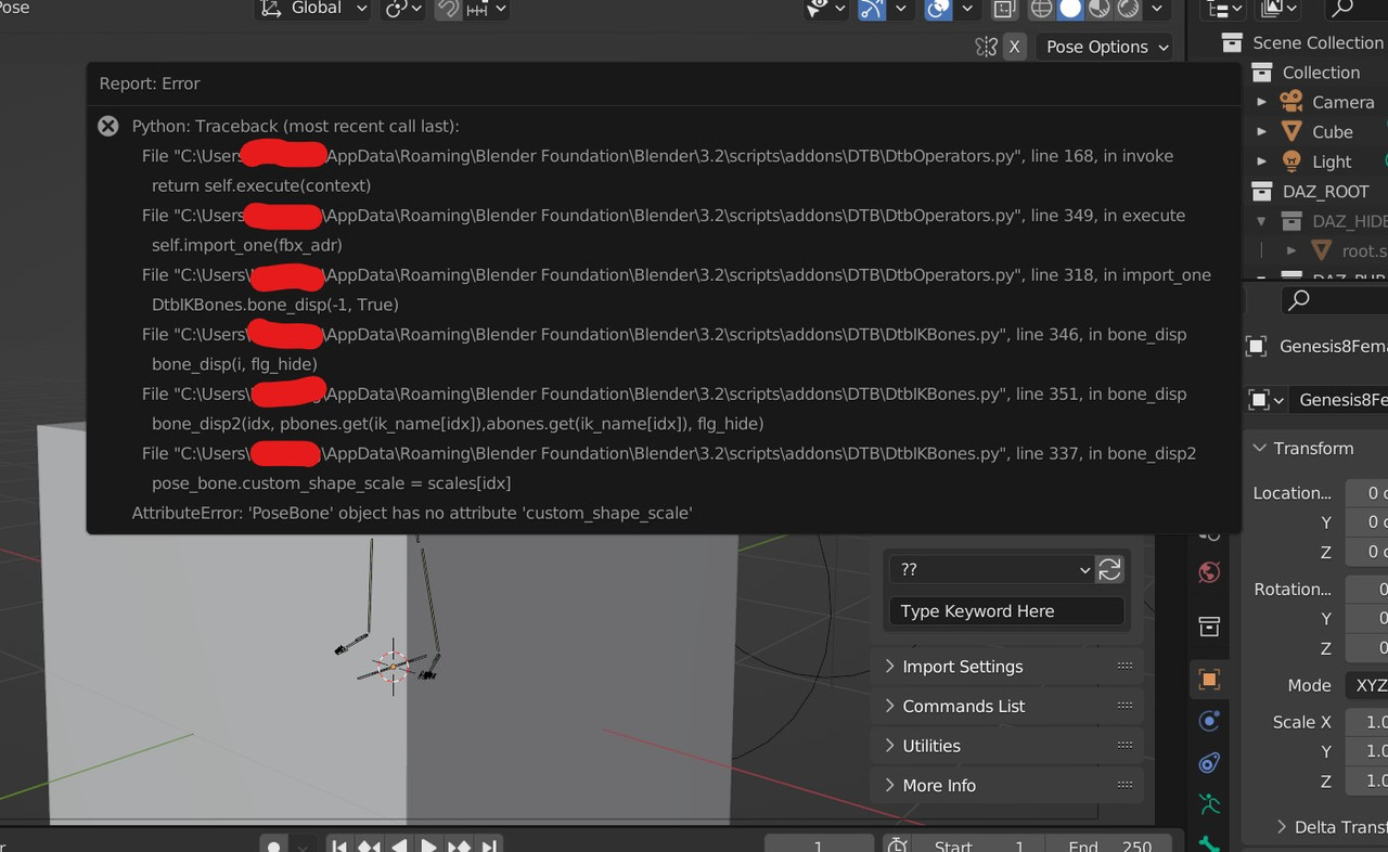 Error message and no texture when importing G8F into blender (Armature ...