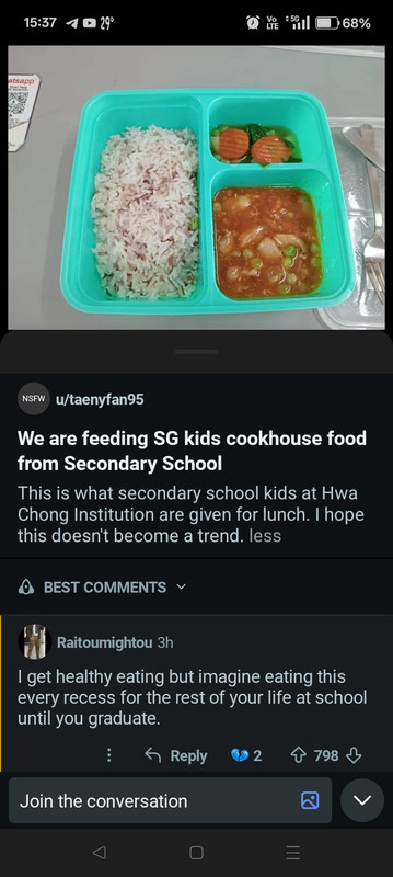 Reddit taenyfan95 - We are feeding SG kids cookhouse food from ...