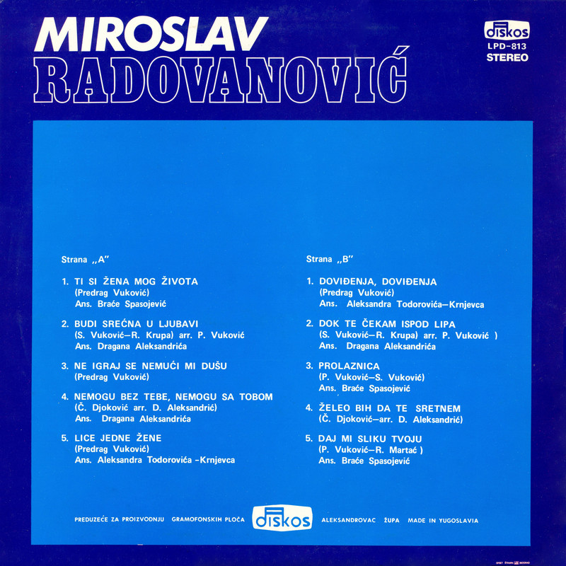 Miroslav Radovanovic 1975 LP Zadnja — Postimages