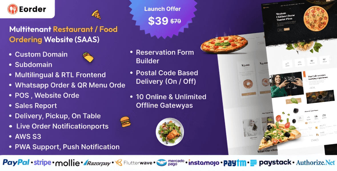 Eorder - Multitenant Restaurant Food Ordering Website (SAAS) PHP Script – Bliter GPL