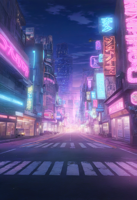 neon lights pink lights road lane modern city Shinkai Makoto style s ...