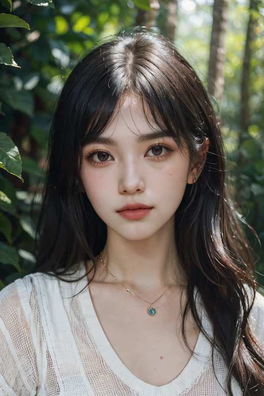 00001 448016906 Bohemian chic, young woman in a stylish boho outfit, layered necklaces, (soulful ...