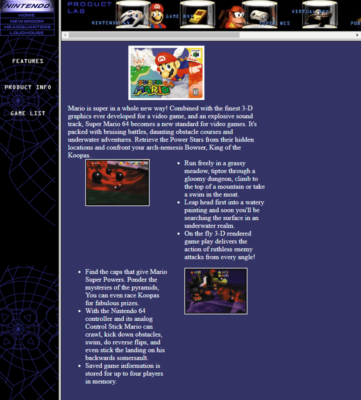 Nintendo website in 1996 | Famiboards