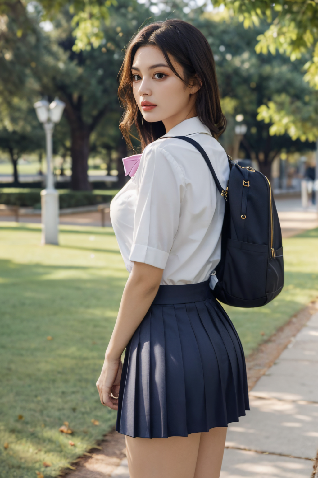00030 3354257493 woman beautiful face cute realistic detailed scenic view of school campus lo ...