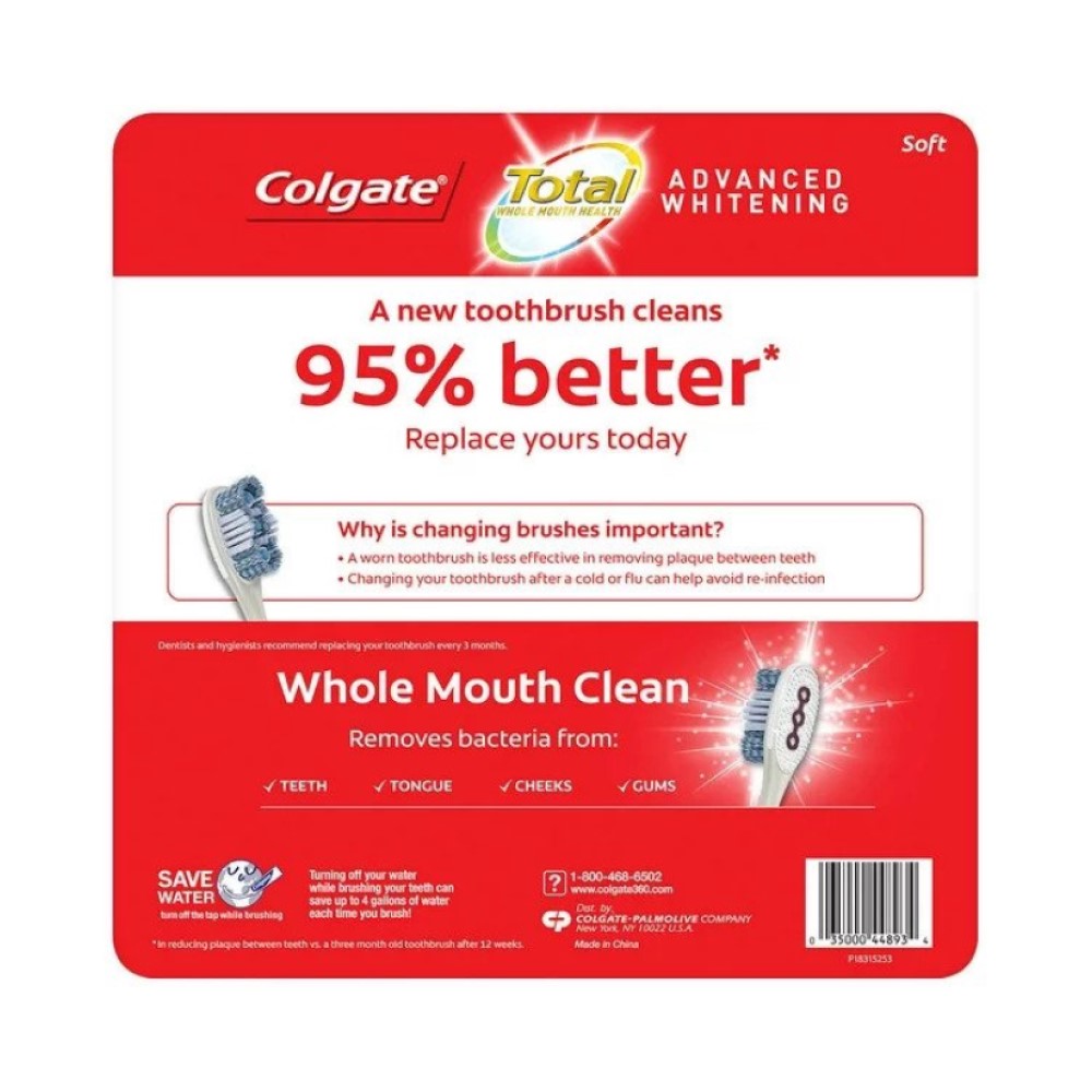 Colgate Total Toothbrushes Whole Mouth Clean Soft Bristles 8 Pack b ...