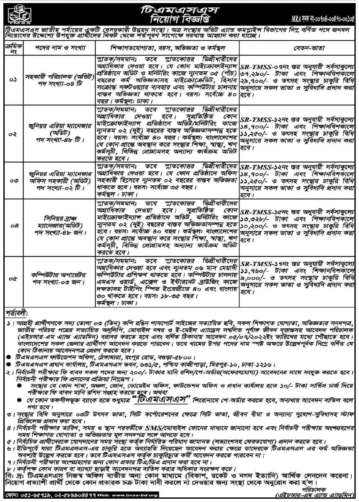 TMSS Job Circular 2022- tmss-bd.org online Apply - bdgovtjobs.com