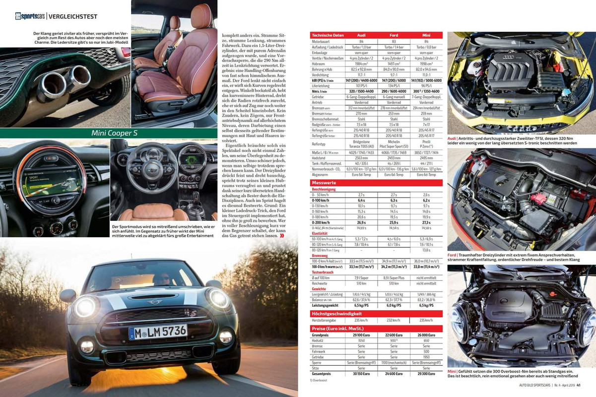 autobild sportscars audi a1 40 tfsi vs ford fiesta st & mini c — Postimages