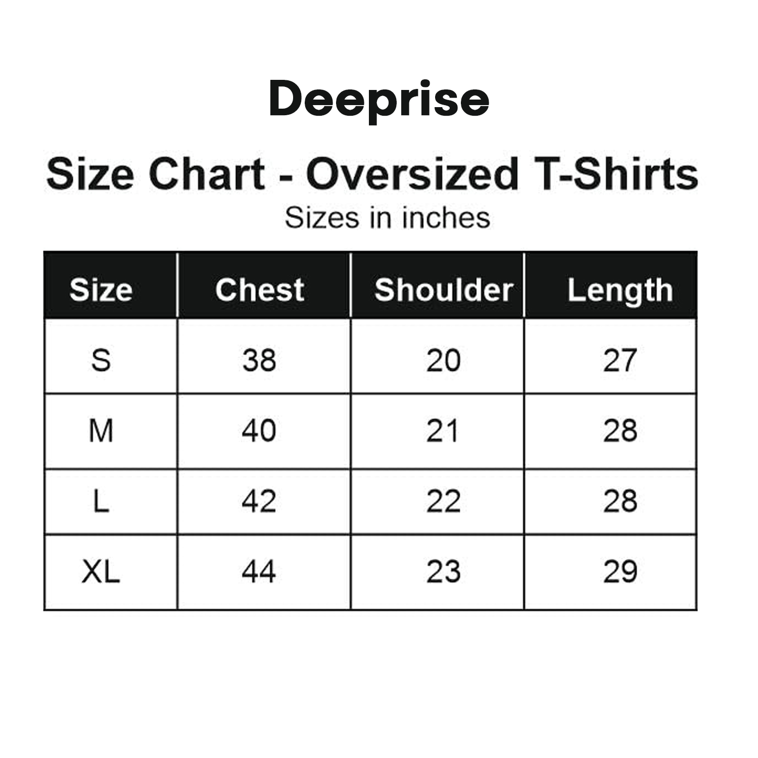 sizechart for deeprise oversized — Postimages