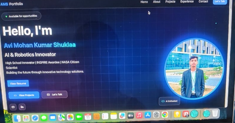 Avi Mohan Kumar Shuklaa - AI & Robotics Innovator | High School Student Portfolio