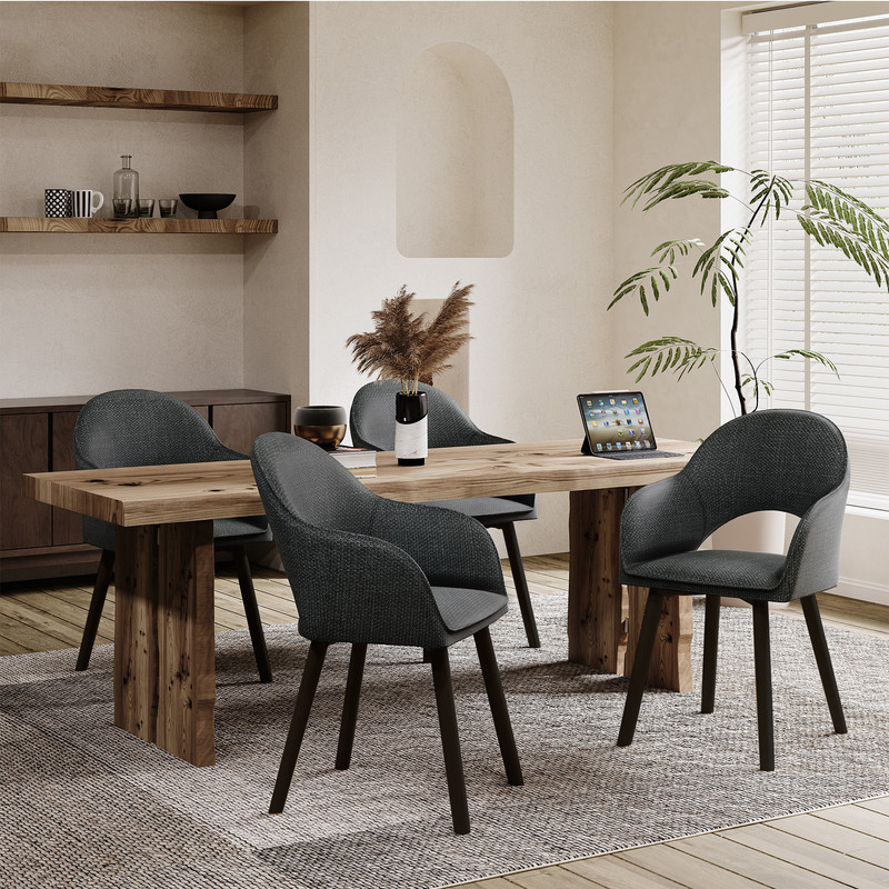 Modern dining chairs with crescent-shaped backrests and ergonomic ...