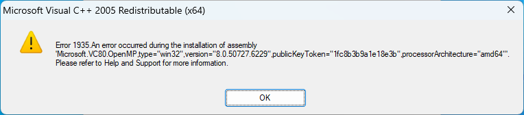 Microsoft Visual C++ 2005 Redistributable (x64) install error · Issue ...