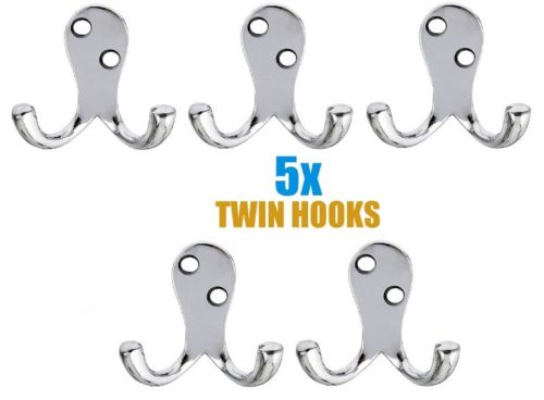 5 x Joblot Chrome Twin Double Robe Hook Hanger Coat DIY Bathroom Hooks ...