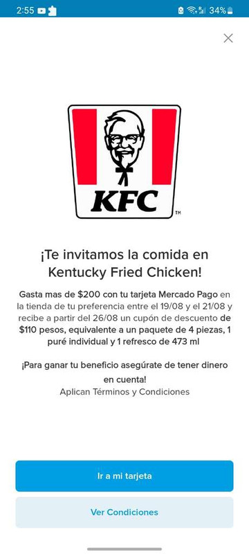 KFC Gasta más de $200 con tu tarjeta a través de pago comerciante y te ...