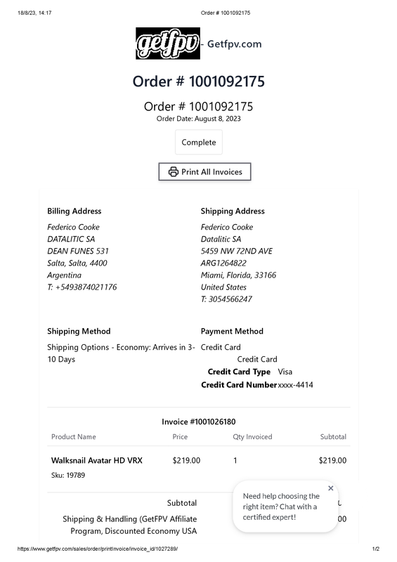 Order 1001092175 Walksnail — Postimages