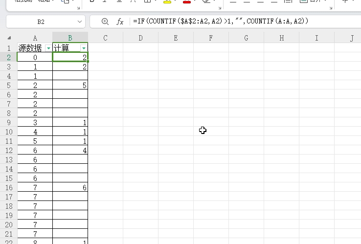 excel计算一列数据重复值，只在重复值第一次出现后面显示重复数 - 吾爱破解 - 52pojie.cn