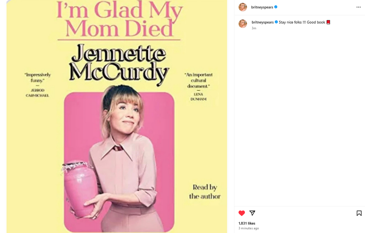Britney posts Jennette McCurdy's book cover: "I'm Glad My Mom Died" - Page 3 - Britney Community ...