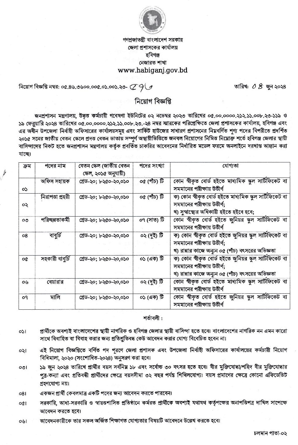 DC Office Job Circular 2024