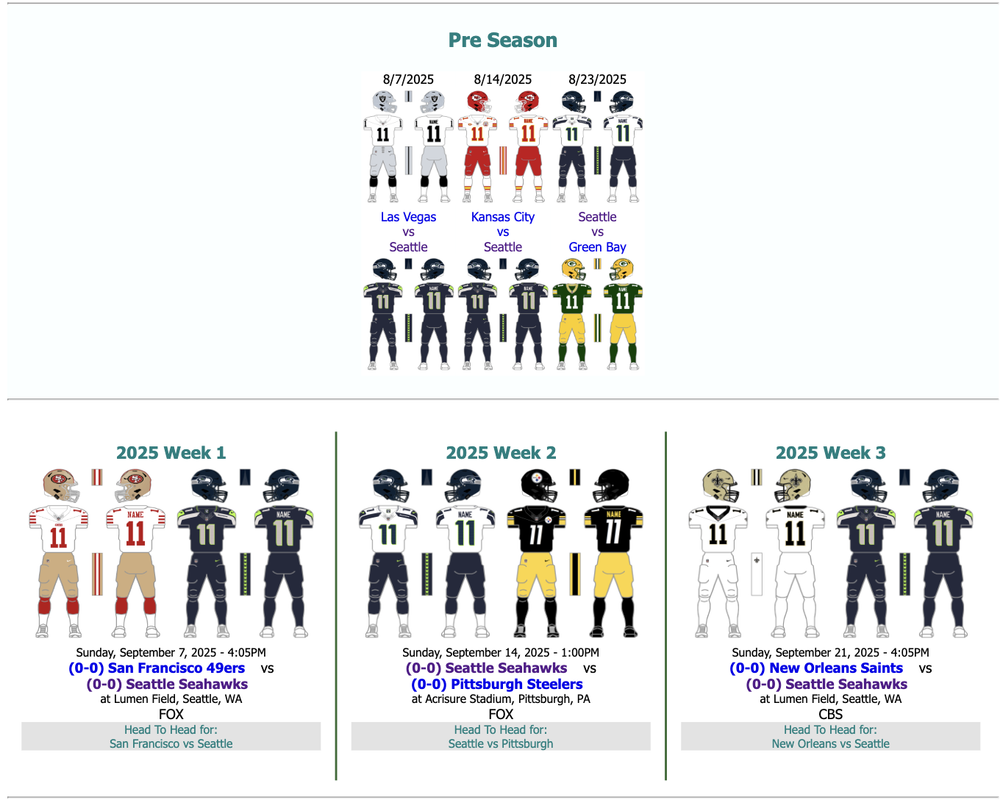 2025 NFL Season week by week uniform match-up combos: From HOF Game to ...