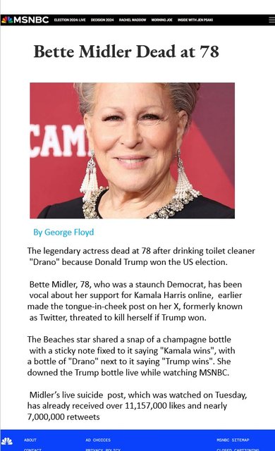 Bette Midler says she'll drink Drano if Trump wins - Page 2 - Stormfront