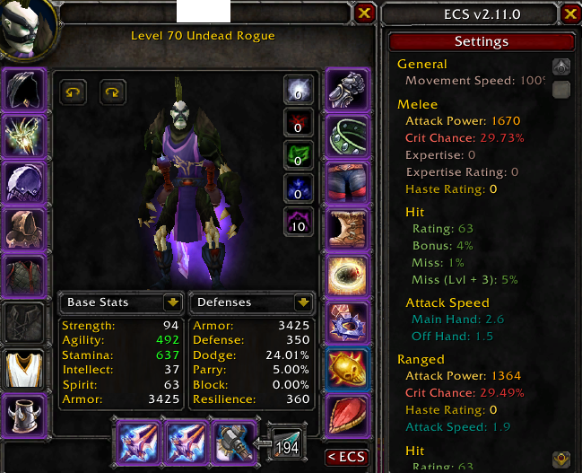 Whitemane H / Talon of Azshara / 360 Resil / Undead Rogue 70 / FM 60% ...