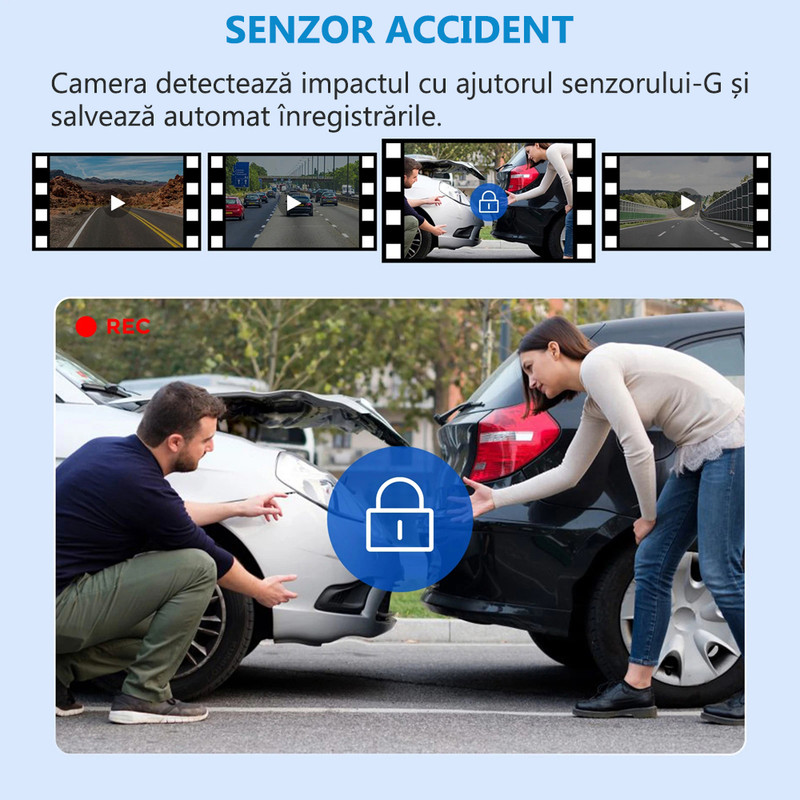 Camera Auto De Bord Tripla Mapajoy DRIVE-SAFE, 2K Full HD, GPS inclus ...