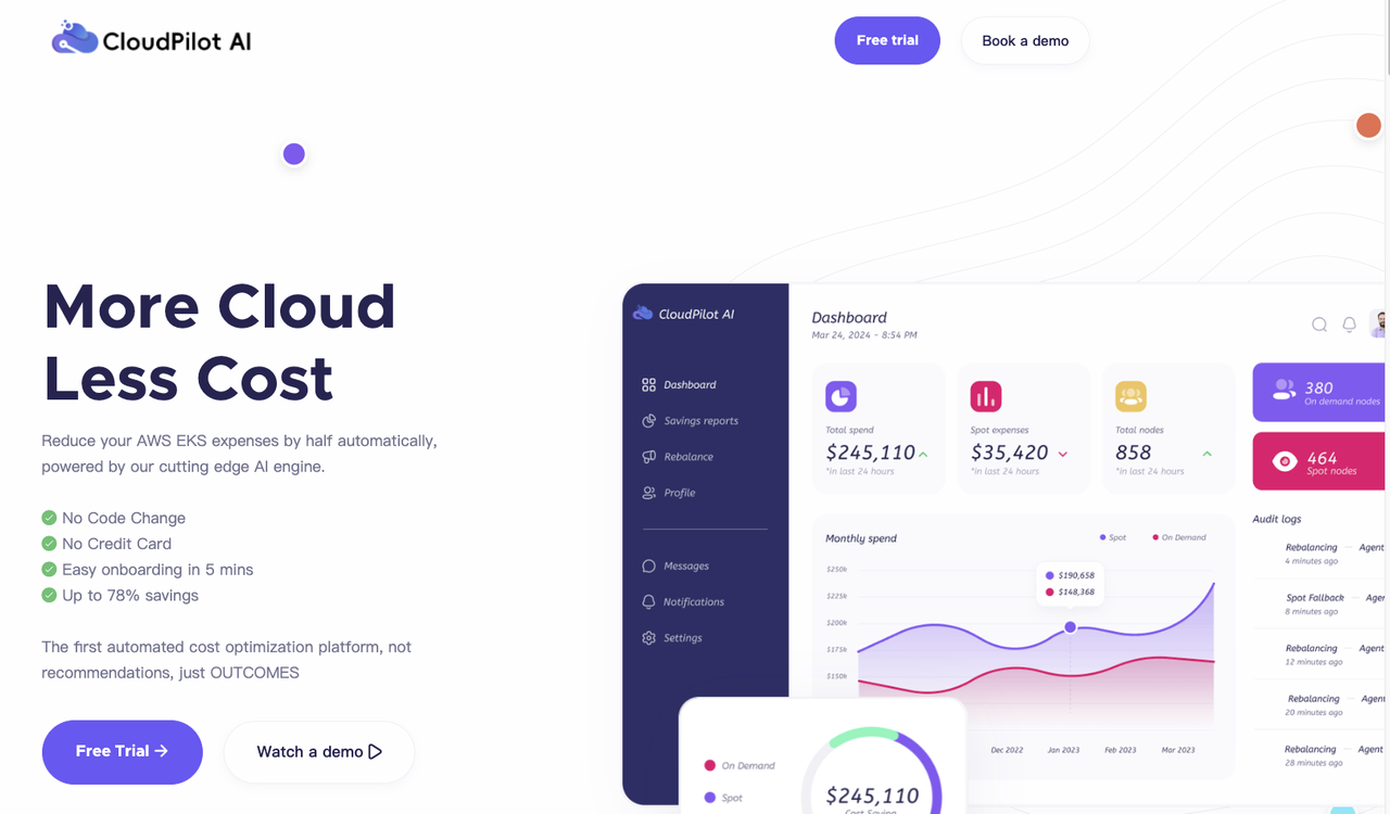CloudPilot AI - #1 managed karpenter cloud service, cut your cloud bill in half automatically